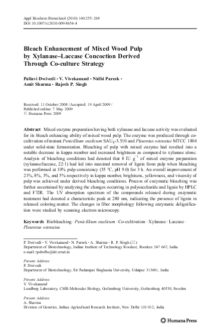 (PDF) Xylanase-Laccase Blend for Wood Pulp Bleaching