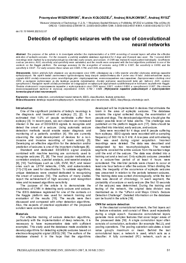 Pdf Detection Of Epileptic Seizures With The Use Of Convolutional