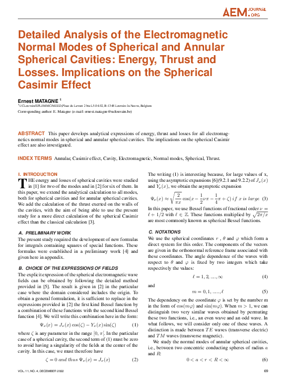 (PDF) Detailed Analysis of the Electromagnetic Normal Modes of Spherical and Annular Spherical ...