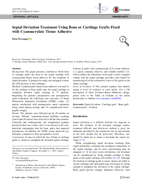(PDF) Septal Deviation Treatment Using Bone or Cartilage Grafts Fixed ...