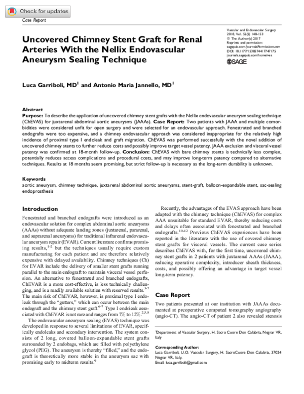 (PDF) Uncovered Chimney Stent Graft for Renal Arteries With the Nellix ...