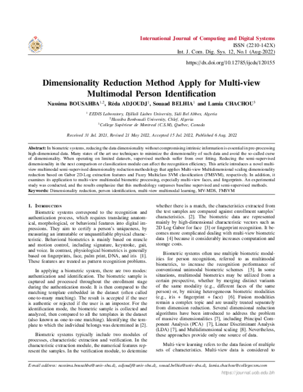 (PDF) Dimensionality Reduction Method Apply for Multi-view Multimodal Person Identification