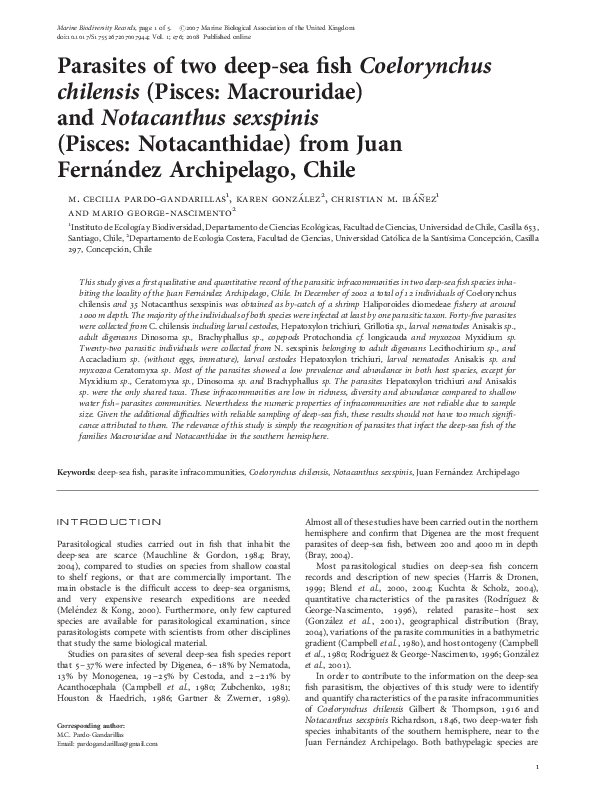 (PDF) Parasites of two deep-sea fish Coelorynchus chilensis (Pisces ...