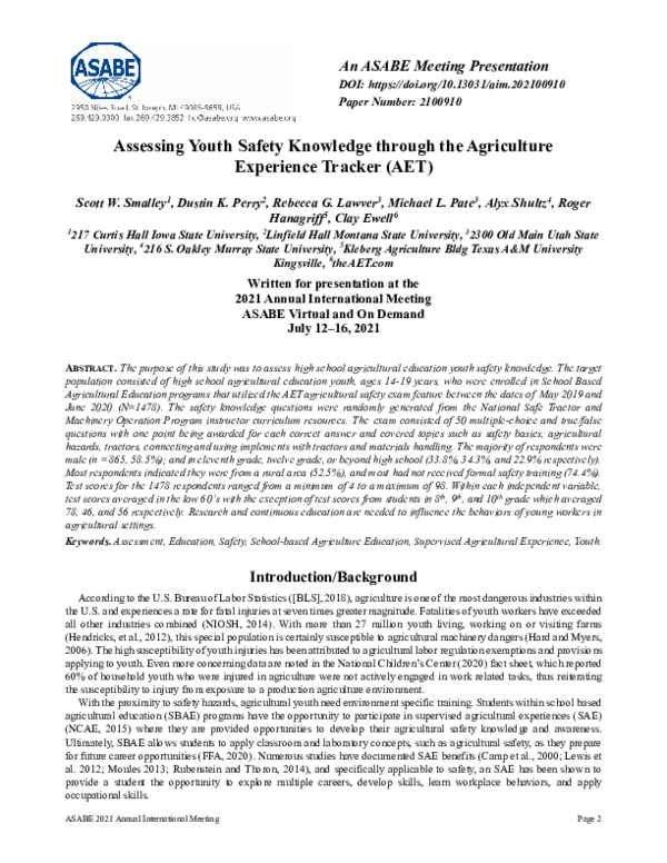 (PDF) Assessing Youth Safety Knowledge through the Agriculture ...