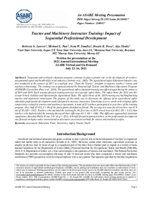 (PDF) Tractor and Machinery Instructor Training: Impact of Sequential ...