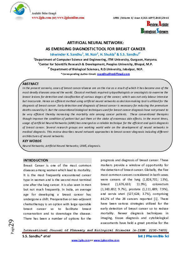 (PDF) Artificial Neural Network : As Emerging Diagnostic Tool for ...