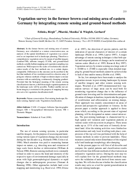(PDF) Vegetation survey in the former brown coal mining area of eastern ...