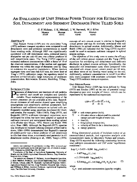 (PDF) An Evaluation of Unit Stream Power Theory for Estimating Soil ...