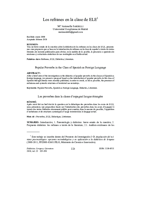 (PDF) Los refranes en la clase de ELE