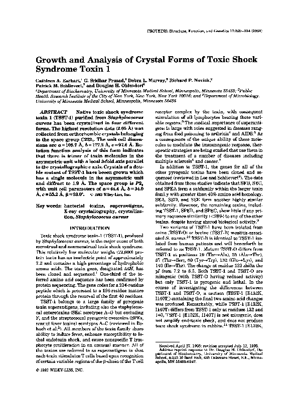 (PDF) Growth and analysis of crystal forms of toxic shock syndrome ...