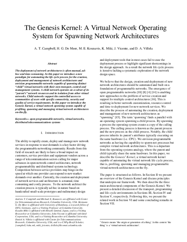 (PDF) The Genesis Kernel: a virtual network operating system for ...