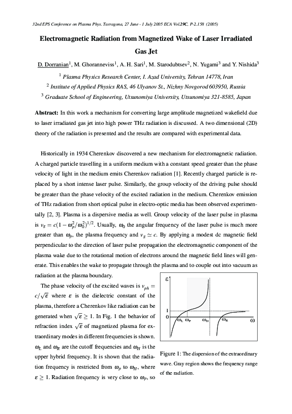 (PDF) Electromagnetic Radiation from Magnetized Wake of Laser Irradiated Gas Jet