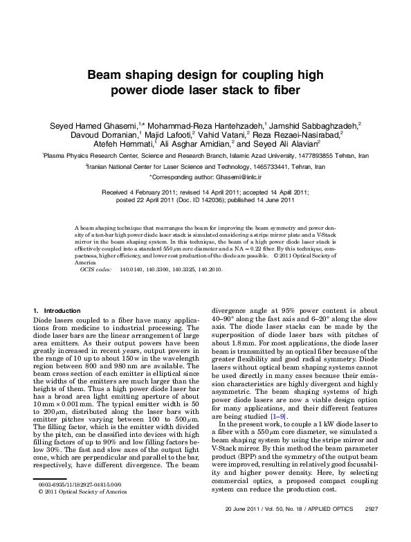 (PDF) Beam shaping design for coupling high power diode laser stack to ...