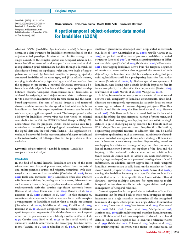 (PDF) A spatiotemporal object-oriented data model for landslides (LOOM) | Domenico GUIDA ...