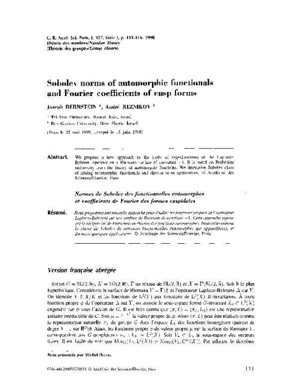 Pdf Sobolev Norms Of Automorphic Functionals And Fourier Coefficients Of Cusp Forms