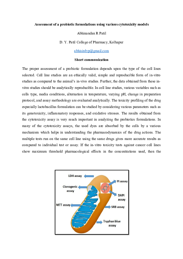 (DOC) Assessment of a probiotic formulations using various cytotoxicity ...