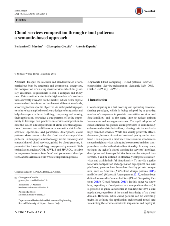 (PDF) Cloud Services Composition Through Cloud Patterns | Antonio Esposito - Academia.edu