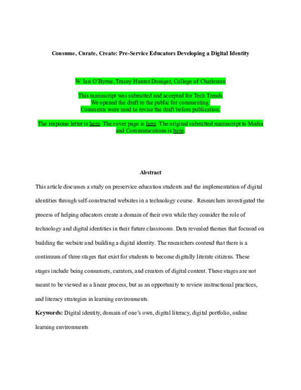(PDF) Consume, Curate, Create: Pre-Service Educators Developing a ...