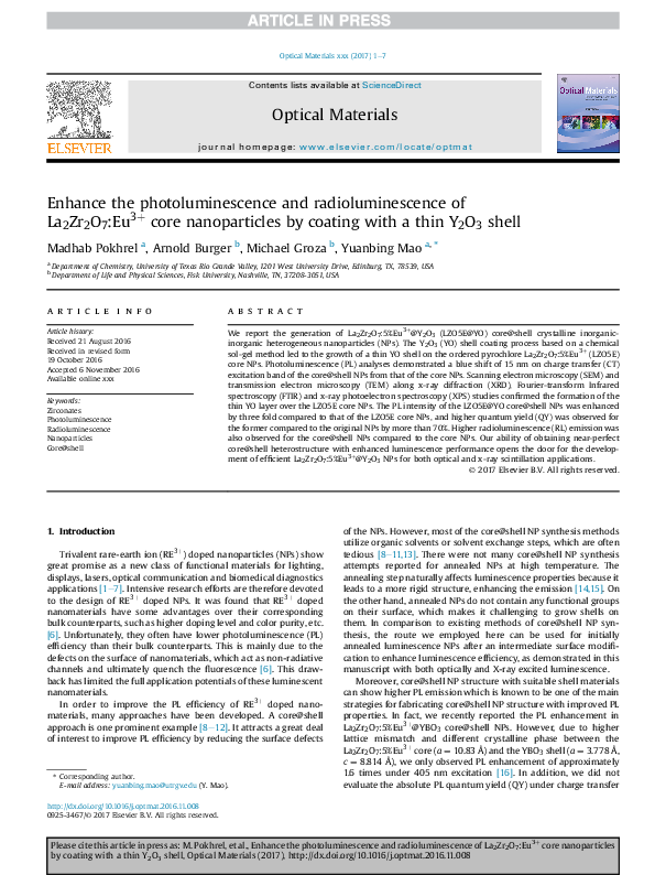 (PDF) Enhance the photoluminescence and radioluminescence of La2Zr2O7 ...
