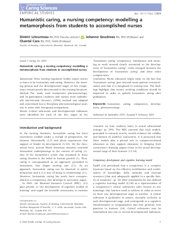 (PDF) Humanistic caring, a nursing competency: modelling a ...