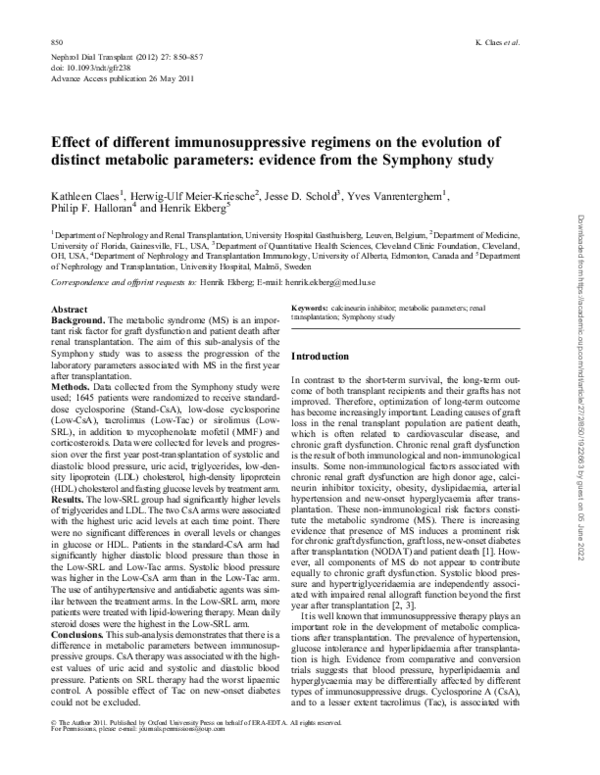(PDF) Effect of different immunosuppressive regimens on the evolution ...