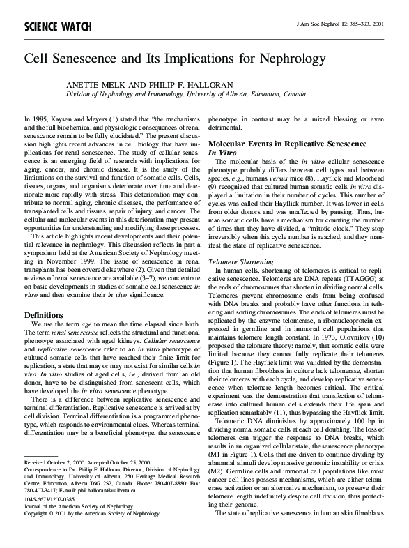 (PDF) Cell Senescence and Its Implications for Nephrology