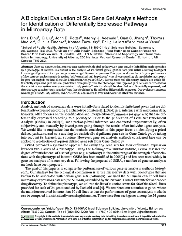 (PDF) A Biological Evaluation of Six Gene Set Analysis Methods for Identification of ...