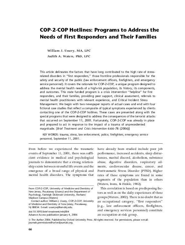 (PDF) COP-2-COP Hotlines: Programs to Address the Needs of First ...