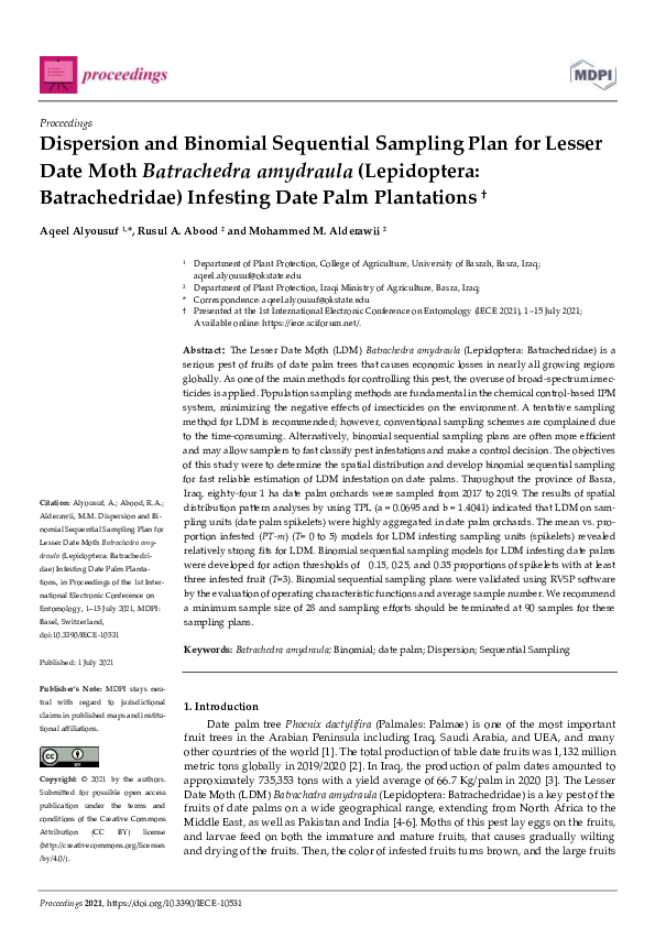 (PDF) Dispersion and Binomial Sequential Sampling Plan for Lesser Date ...
