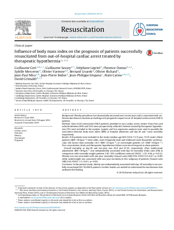 (PDF) Influence of body mass index on the prognosis of patients ...