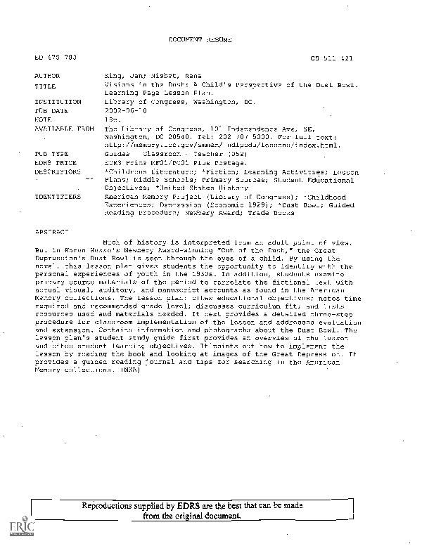 (PDF) Visions in the Dust: A Child's Perspective of the Dust Bowl ...