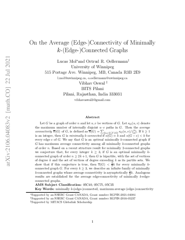 Pdf On The Average Edge Connectivity Of Minimally K Edge Connected Graphs