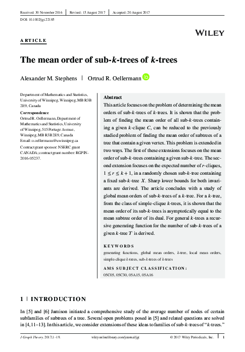 (PDF) The mean order of sub-k -trees of k -trees