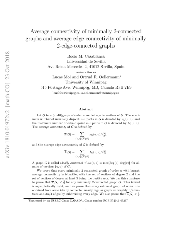 Pdf Average Connectivity Of Minimally 2 Connected Graphs And Average Edge Connectivity Of
