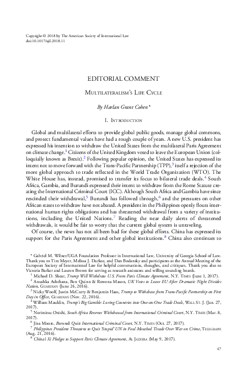 (PDF) Multilateralism's Life Cycle