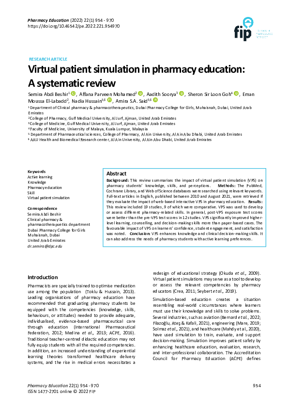 (PDF) Virtual patient simulation in pharmacy education: A systematic review
