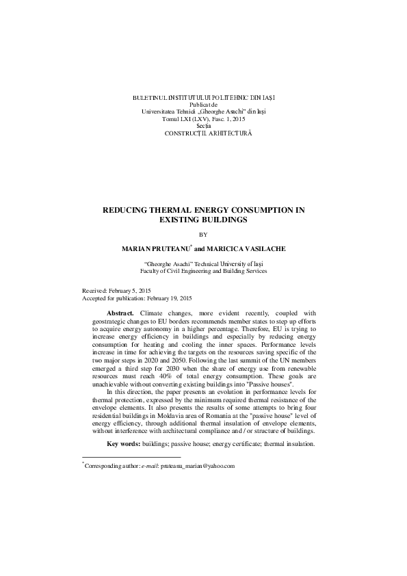 (PDF) Reducing Thermal Energy Consumption in Existing Buildings