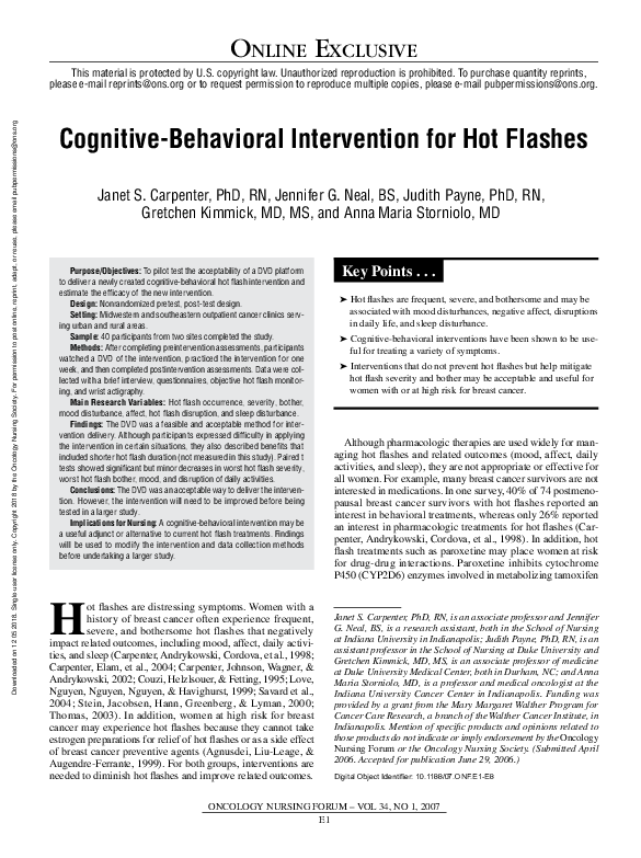 (PDF) Cognitive-Behavioral Intervention for Hot Flashes