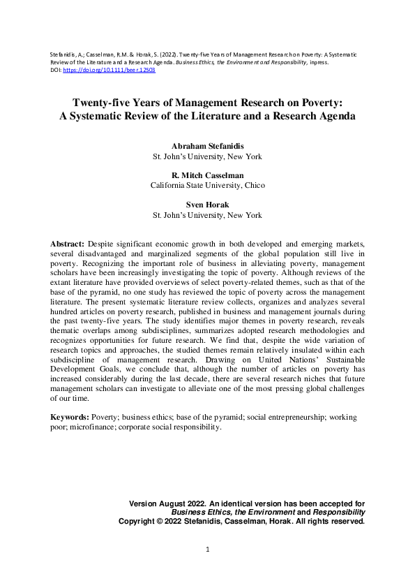 (PDF) Twenty-five Years of Management Research on Poverty: A Systematic ...