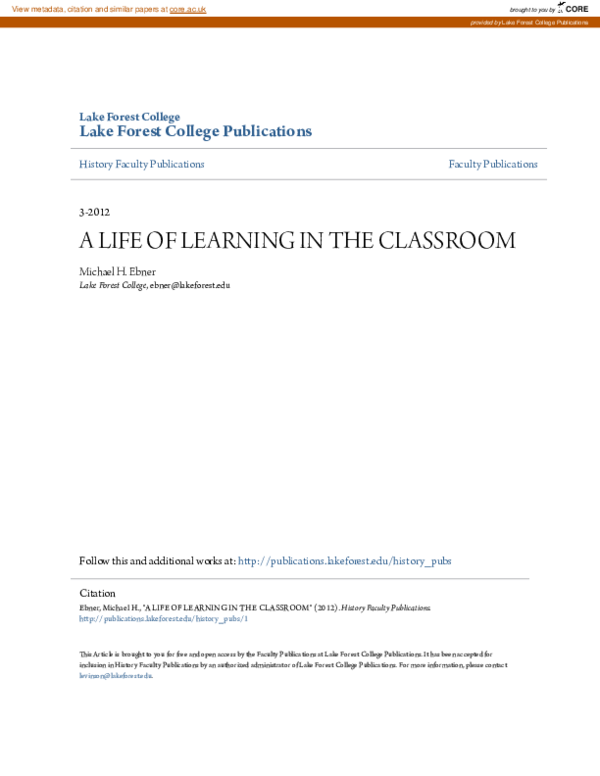 (PDF) A Life of Learning in the Classroom