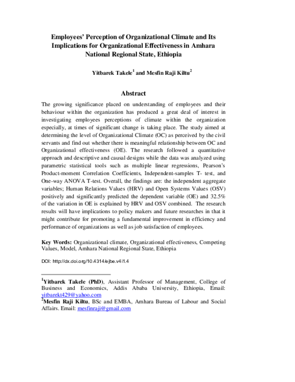 (PDF) Employees' Perception of Organizational Climate in Indian Corporate Sector: A Study across ...