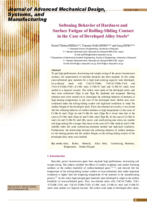 (PDF) Softening Behavior of Hardness and Surface Fatigue of Rolling ...