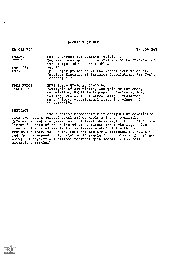 (PDF) Two New Formulas for F in Analysis of Covariance for Two Groups ...