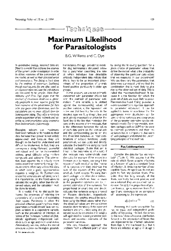 (PDF) Maximum likelihood for parasitologists (PDF) Maximum likelihood for parasitologists