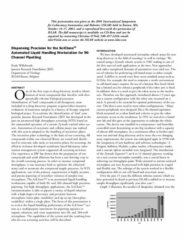 (PDF) Dispensing Precision for the SciClone™ Automated Liquid Handling ...