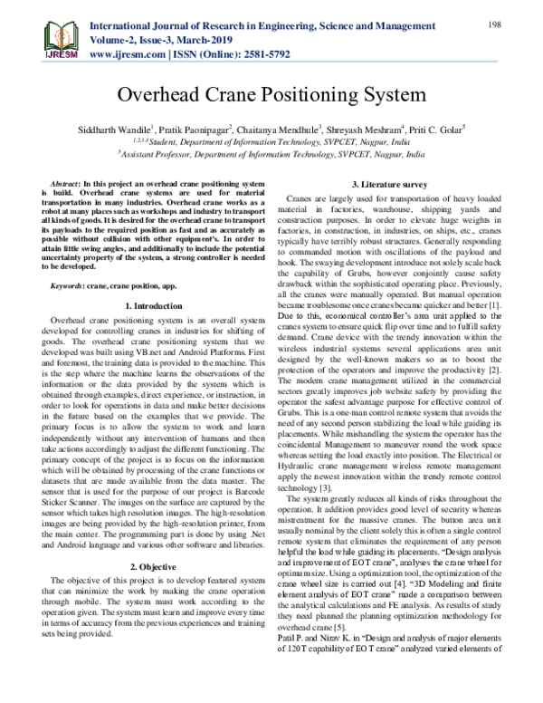 (PDF) Overhead Crane Positioning System