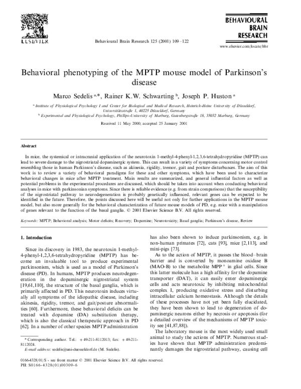 (PDF) Behavioral phenotyping of the MPTP mouse model of Parkinson's disease