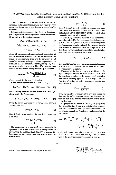 (PDF) The correlation of copper extraction rate with surface excess, as determined by the gibbs ...