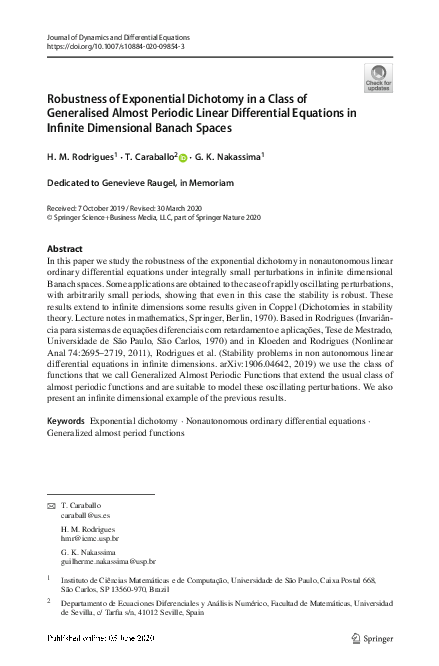 (PDF) Robustness of Exponential Dichotomy in a Class of Generalised Almost Periodic Linear ...