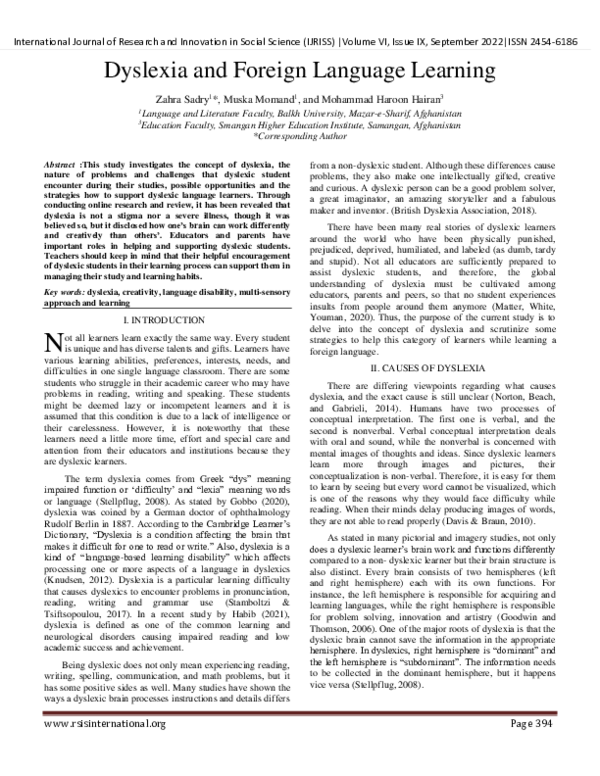 (PDF) Dyslexia and Foreign Language Learning